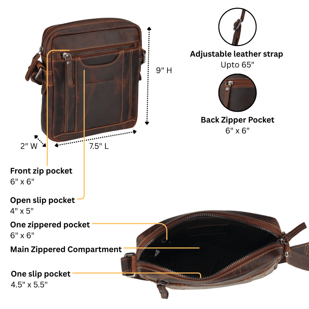 Asheville Crossbody Chestnut Bag - Full-Grain Oil pull up Leather ...