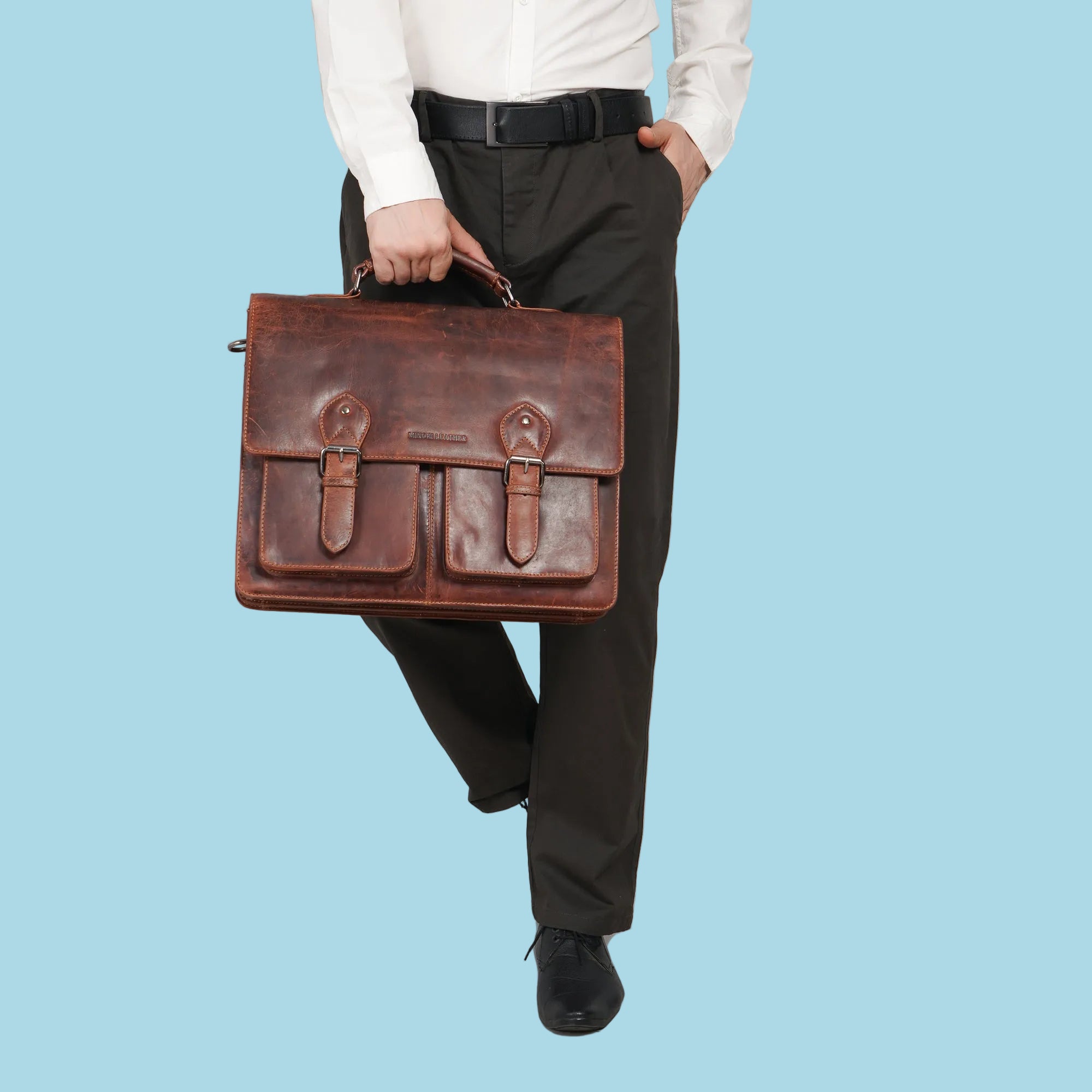 Cambridge Briefcase | Chestnut Leather Laptop Bag by Minori Leather