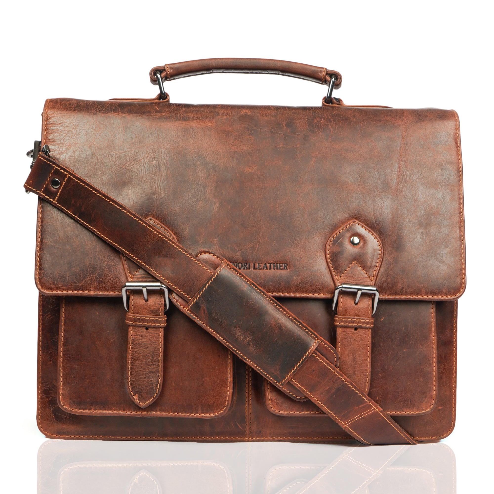 Cambridge Briefcase | Chestnut Leather Laptop Bag by Minori Leather